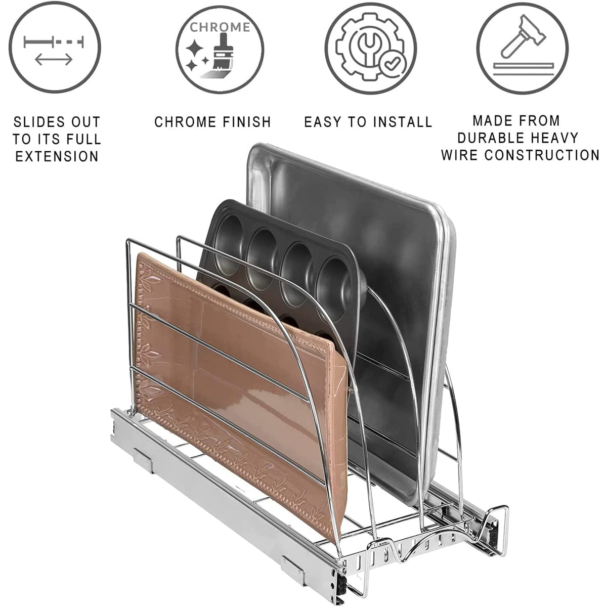 Pull Out Organizer for Cookie Sheet, Cutting Board, Bakeware, and Tray ...