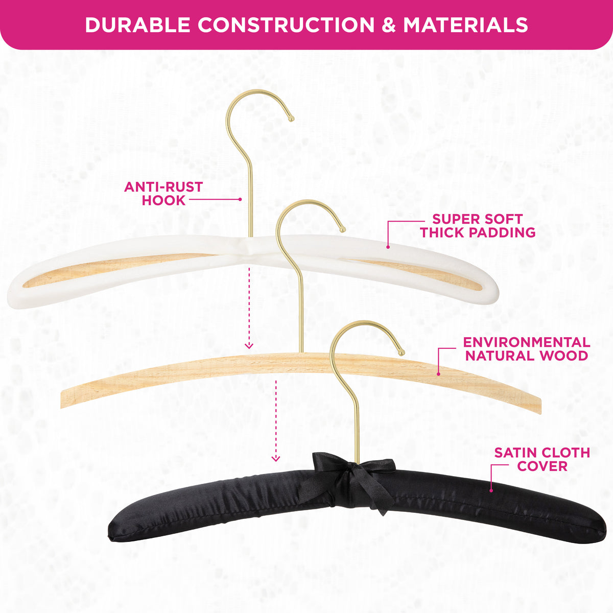 Padded Hangers -Set of 12 Premium Heavy Duty Thick Satin Soft Fabric N ...